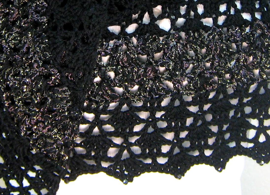 Lacy Black With Gold Glitter Shawl-scarf, Hand Crocheted Wool/silk ...