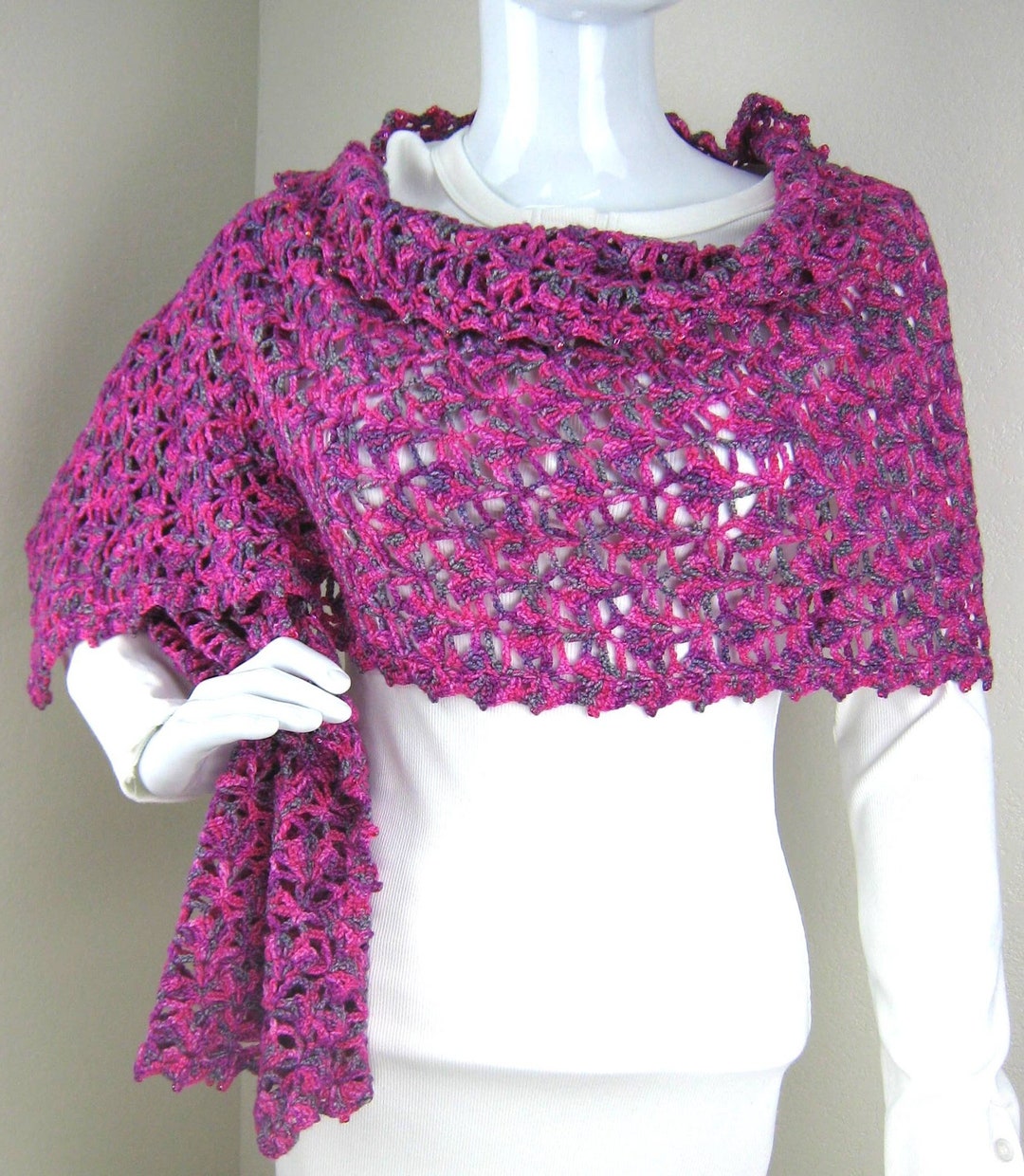Hand Crocheted Wool-silk Scarf & Purse Set: Lacy Hand-dyed Coral Berry ...