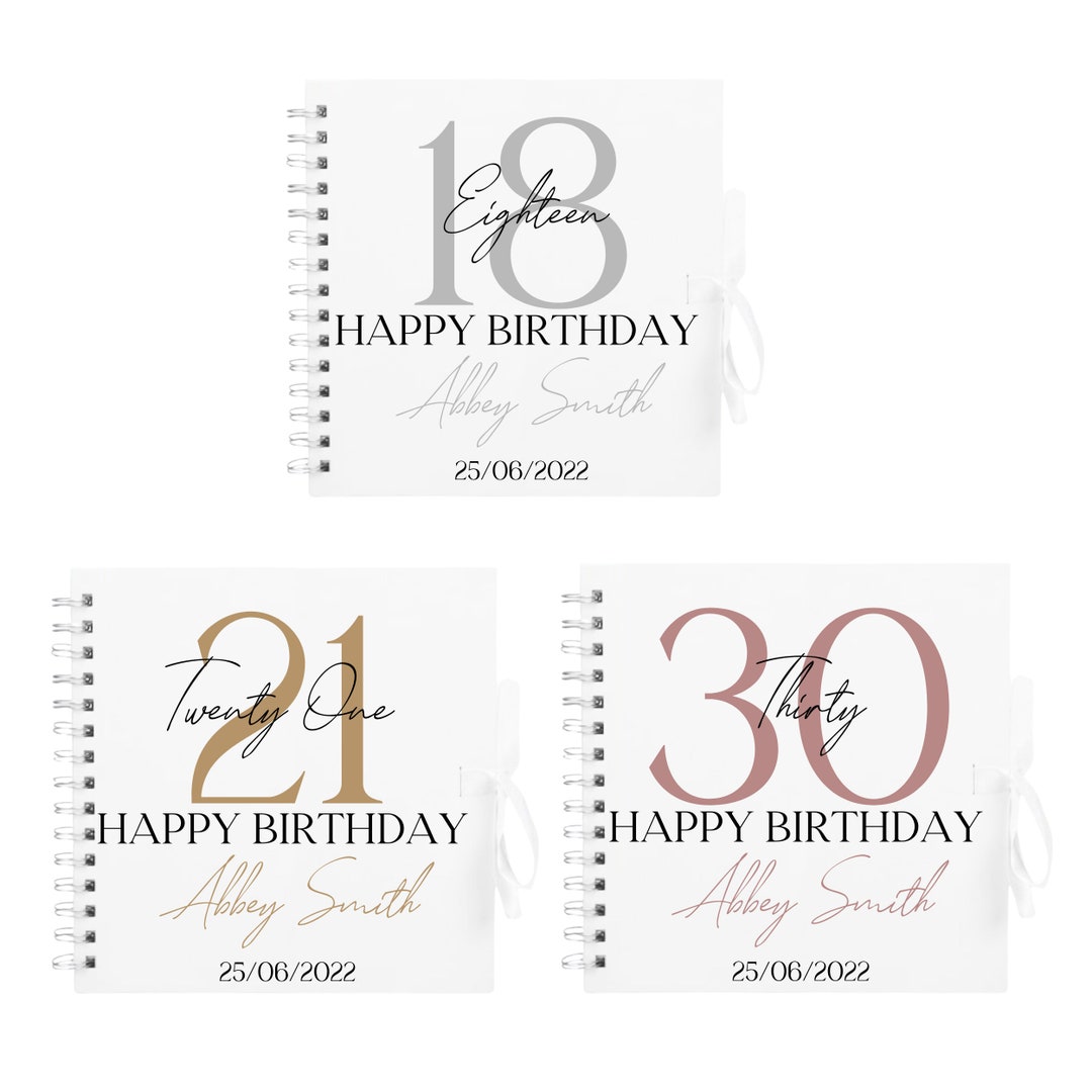 Personalised 8x8 White Birthday Scrapbook — Custom Milestone Guestbook ...