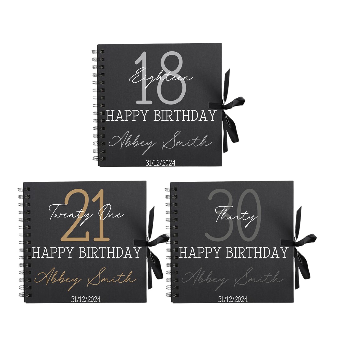 Personalised 8x8 Black Birthday Scrapbook — Custom Milestone Guestbook ...