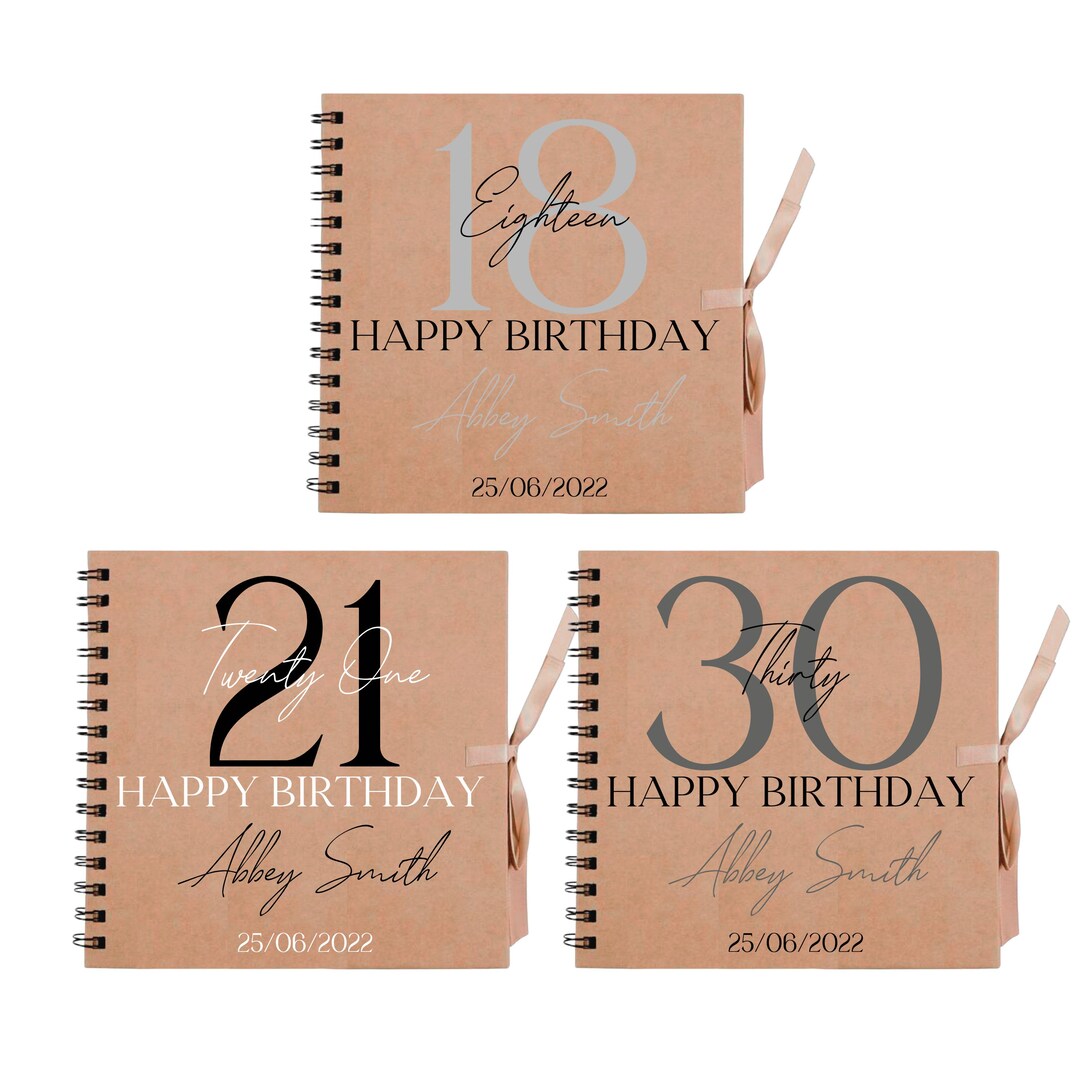 Personalised 8x8 Kraft Birthday Scrapbook — Custom Milestone Guestbook ...