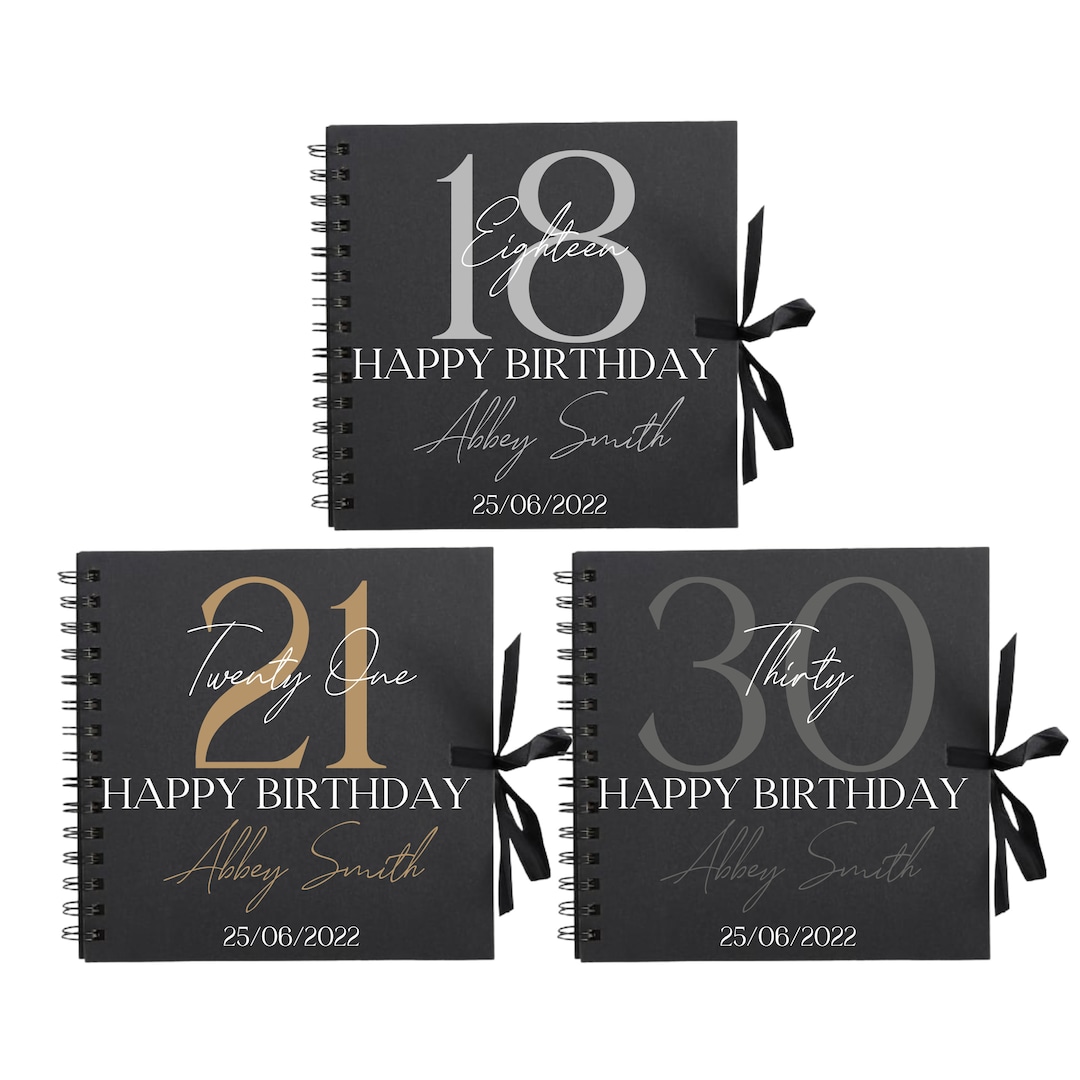 Personalised 8x8 Black Birthday Scrapbook — Custom Milestone Guestbook ...