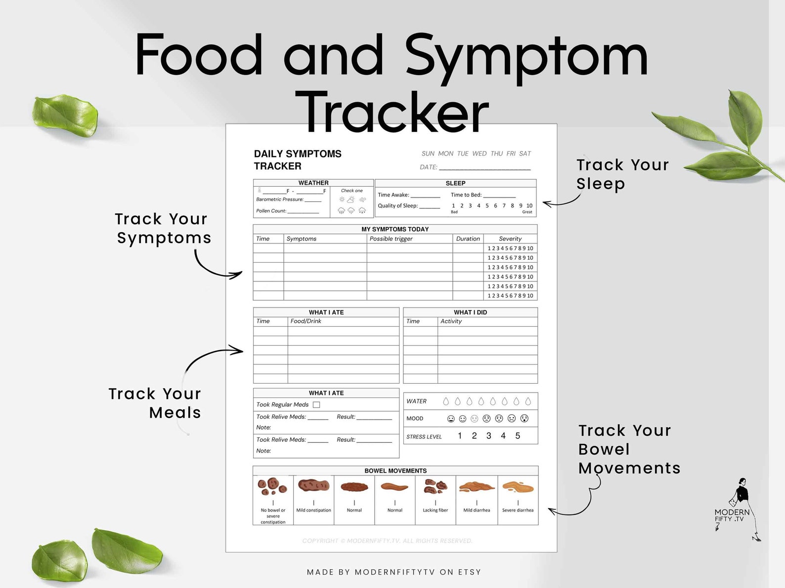 Monthly Printable Symptom Tracker; Food Intolerance, Allergy, IBS Diary ...