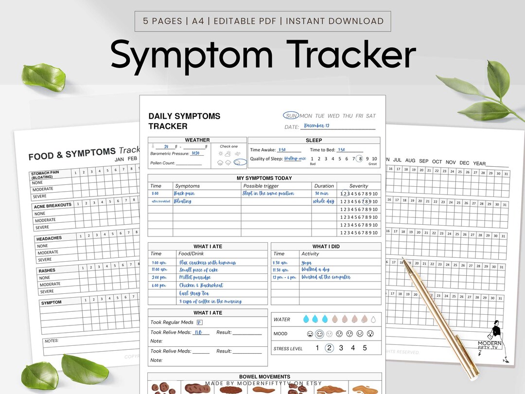 Monthly Printable Symptom Tracker; Food Intolerance, Allergy, IBS Diary ...