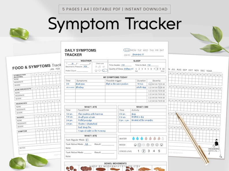Monthly Printable Symptom Tracker; Food Intolerance, Allergy, IBS Diary ...