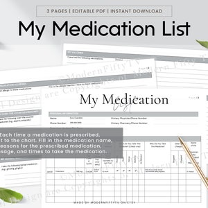 Printable Medication List, Daily Medication and Vitamin, Print at Home ...