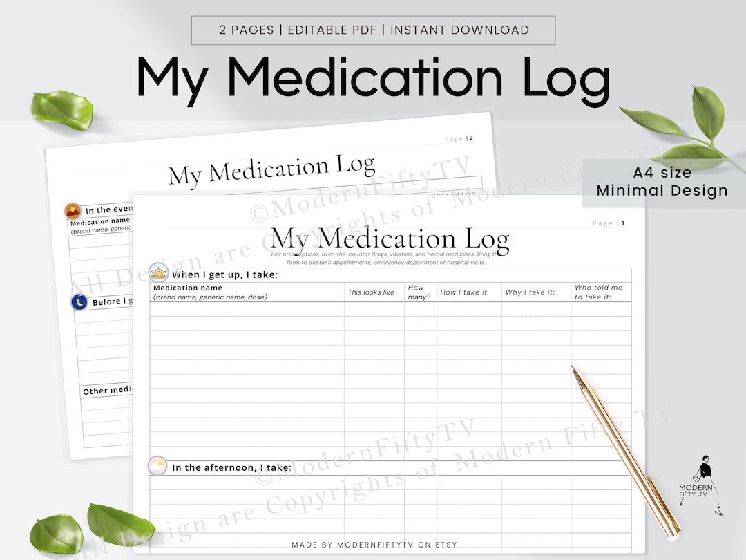 Printable Medication Log Sheet, Daily Medication and Vitamin, Print at ...