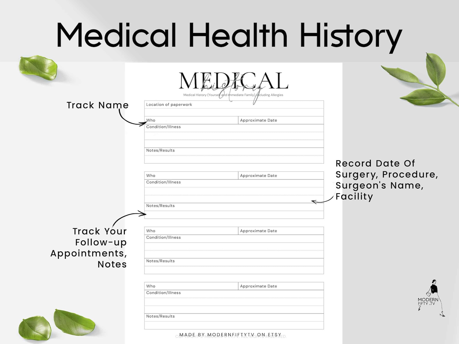 Family Medical Health History Form | Personal Health History | Medical ...