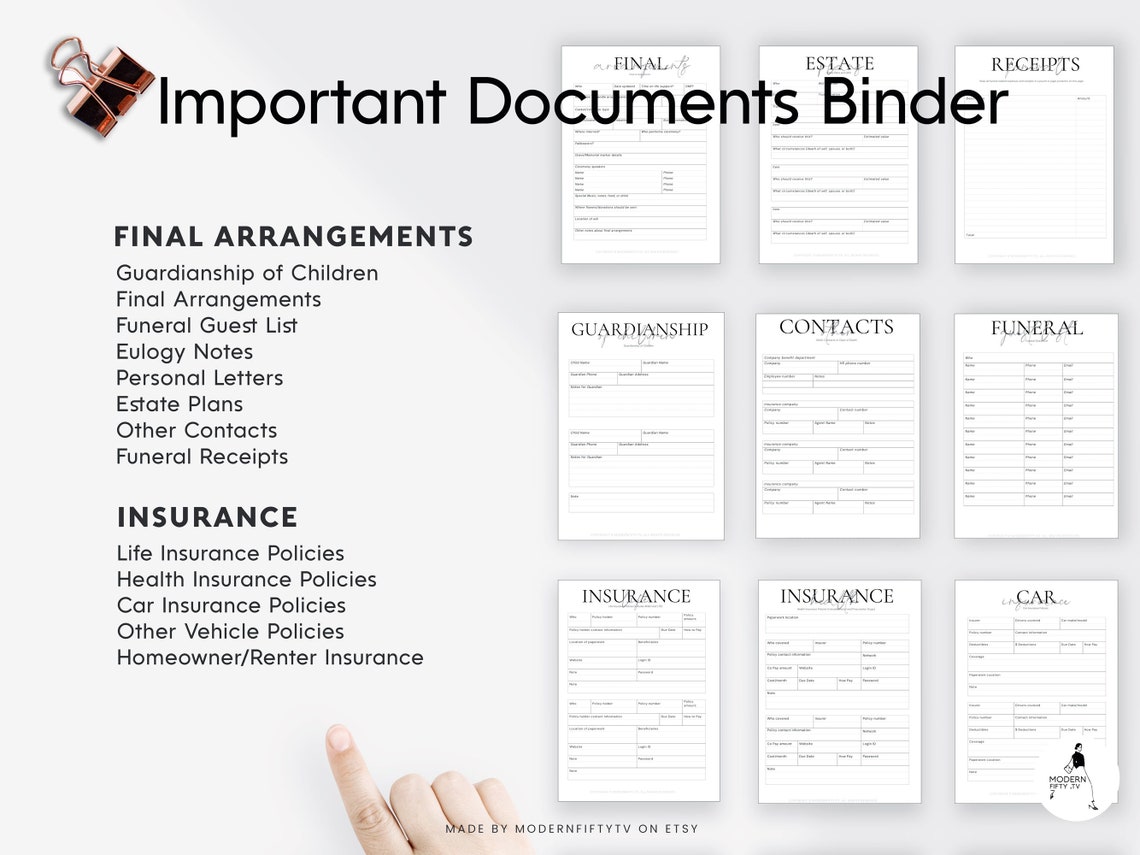 Important Document Organizer, Life Binder, Death Binder, Next of Kin ...