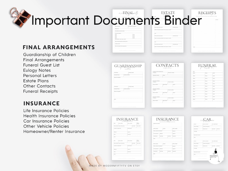 Important Document Organizer, Life Binder, Death Binder, Next of Kin ...