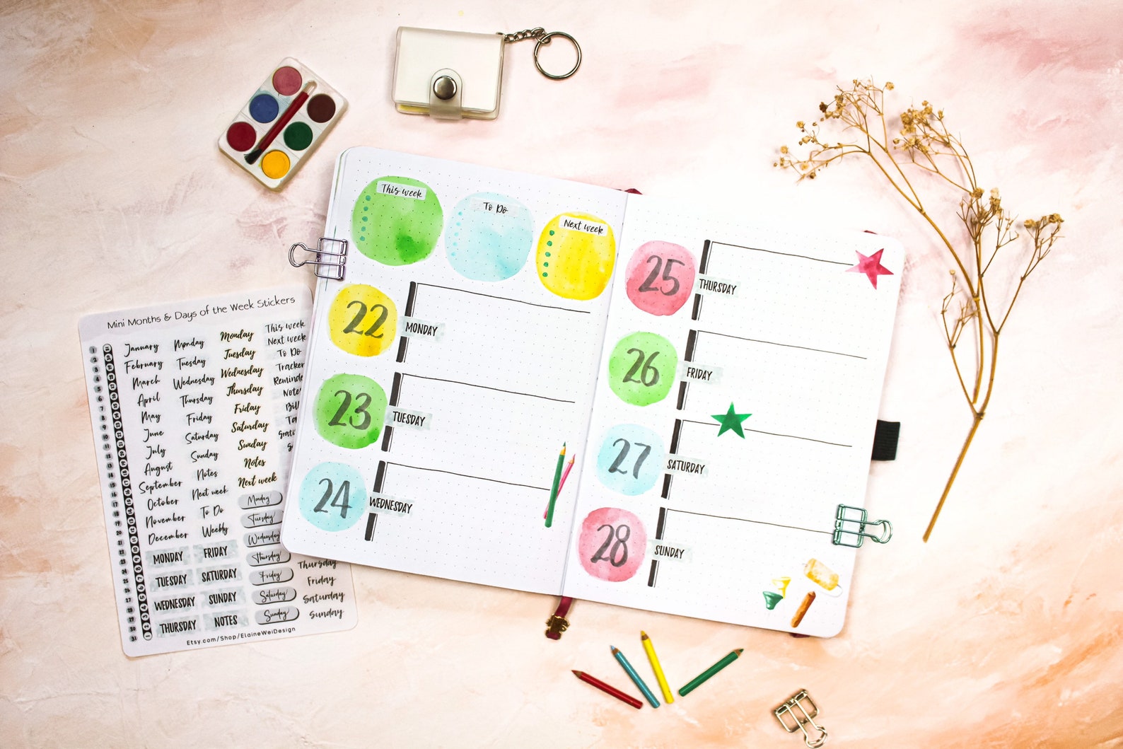 Mini Months & Days of the Week Stickers| Monthly Functional Script ...