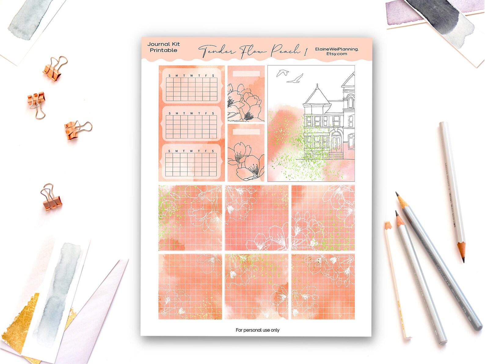 Peach Color Printable Stickers, Bujo Stickers, Planner Printable ...