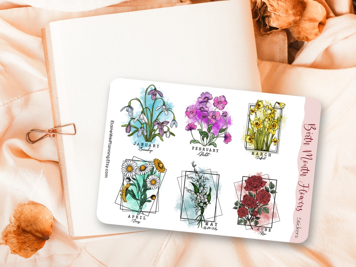 Birth Month Flower Sticker| Birth Flower Sticker Sheets| Birth Flower ...