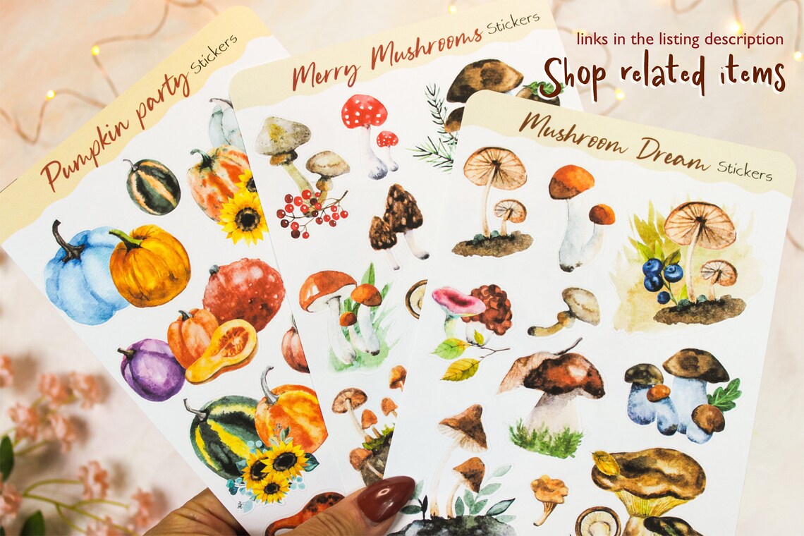 Mushroom Sticker Sheet Fall Plants Autumn Stickers Fall - Etsy