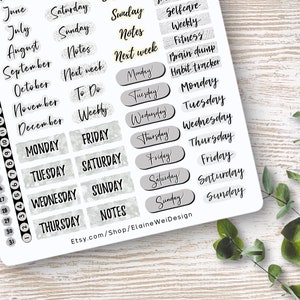 Mini Months & Days of the Week Stickers| Monthly Functional Script ...