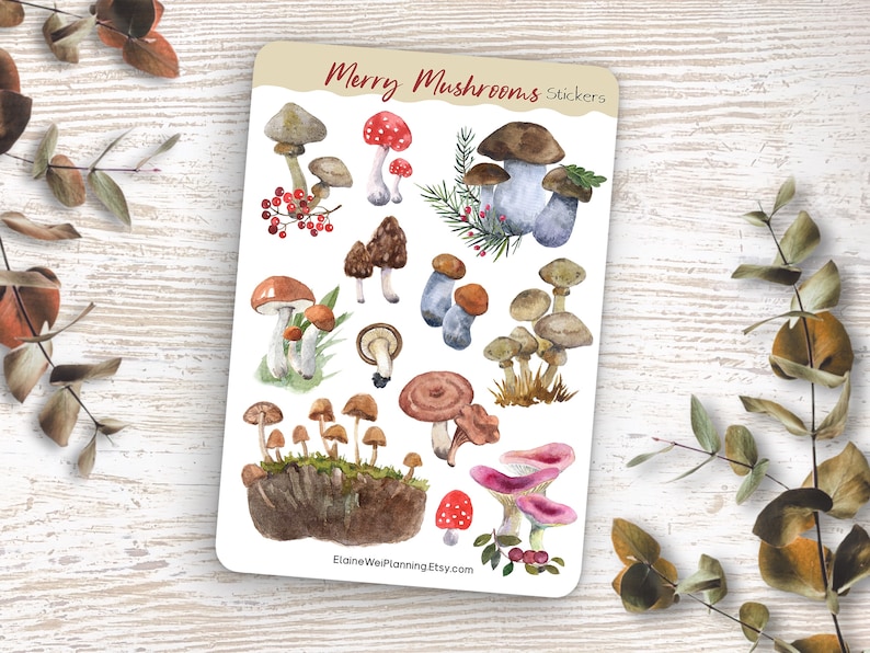 Mushroom Sticker Sheet Fall Plants Autumn Stickers Fall - Etsy