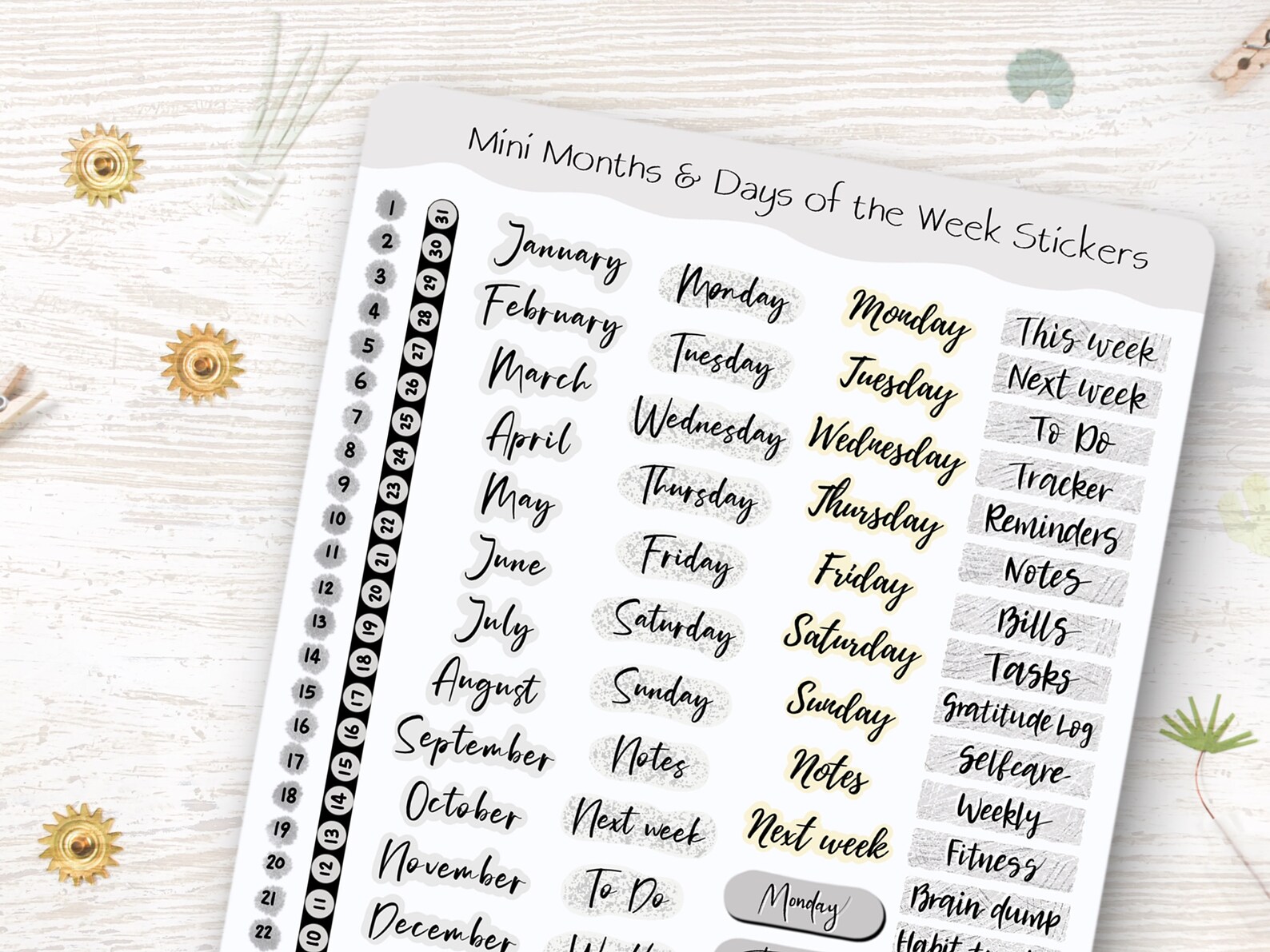 Mini Months & Days of the Week Stickers Monthly Functional - Etsy