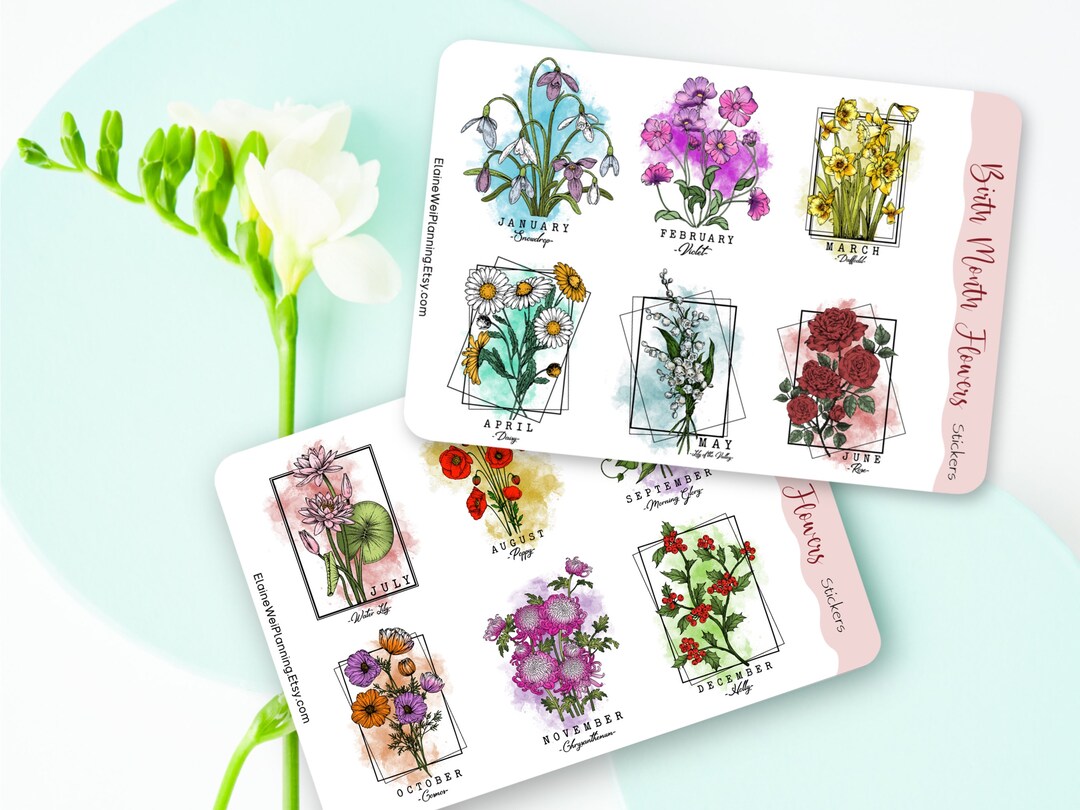 Birth Month Flower Sticker| Birth Flower Sticker Sheets| Birth Flower ...