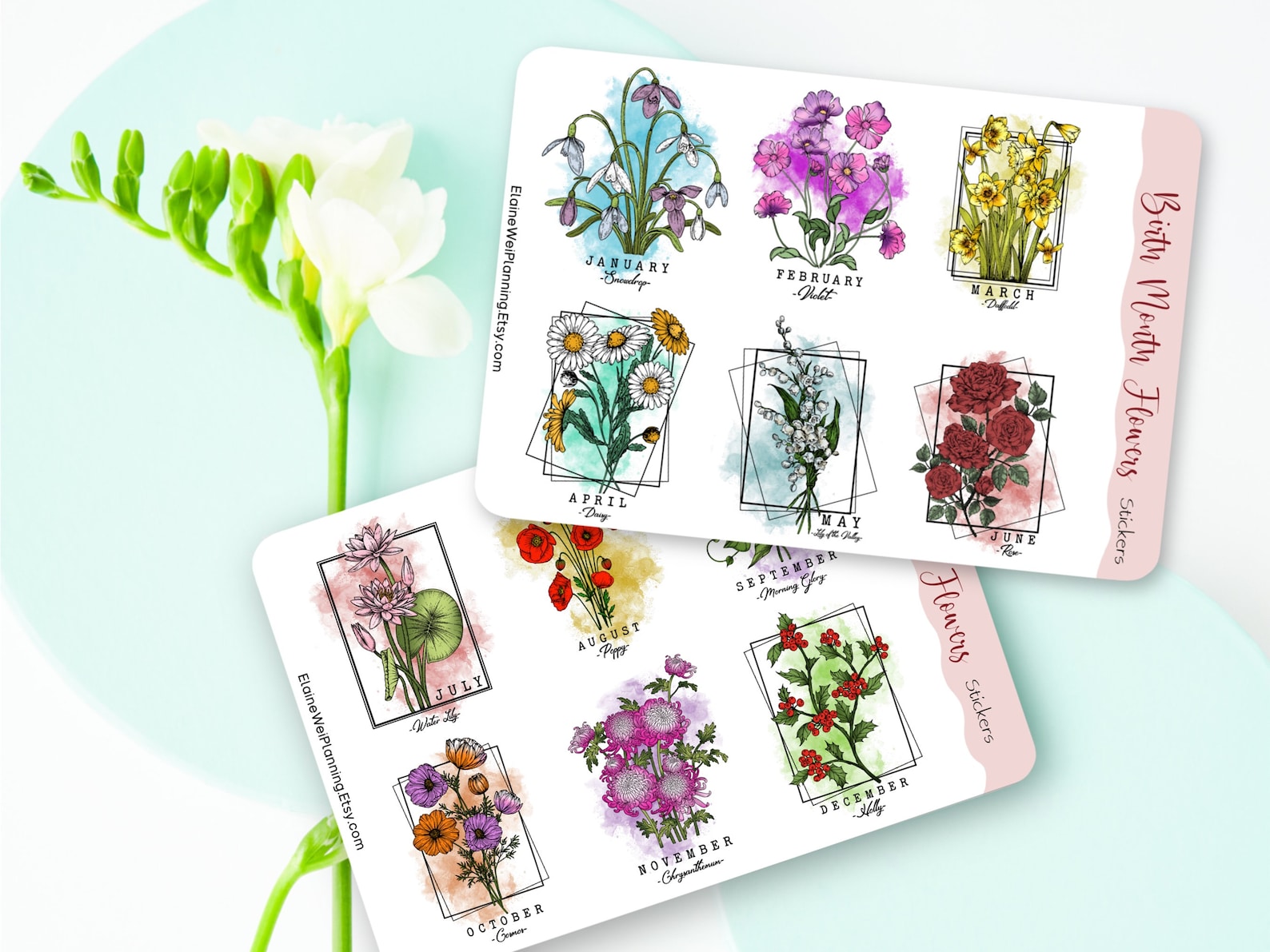Birth Month Flower Sticker| Birth Flower Sticker Sheets| Birth Flower ...