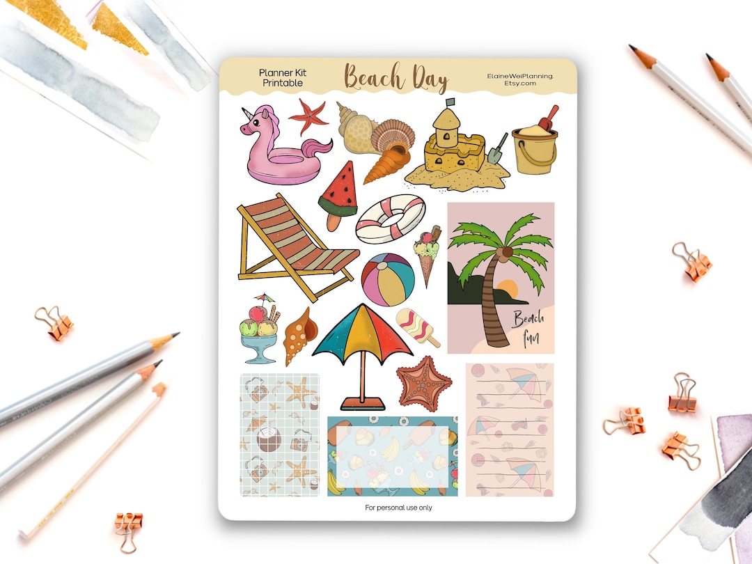 Beach Sticker Printable| Summertime Sticker| Printable Bujo Stickers ...