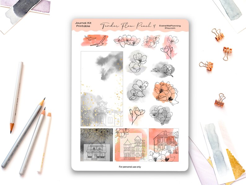 Peach Bullet Journal Printable, Bujo Stickers, Planner Printable ...