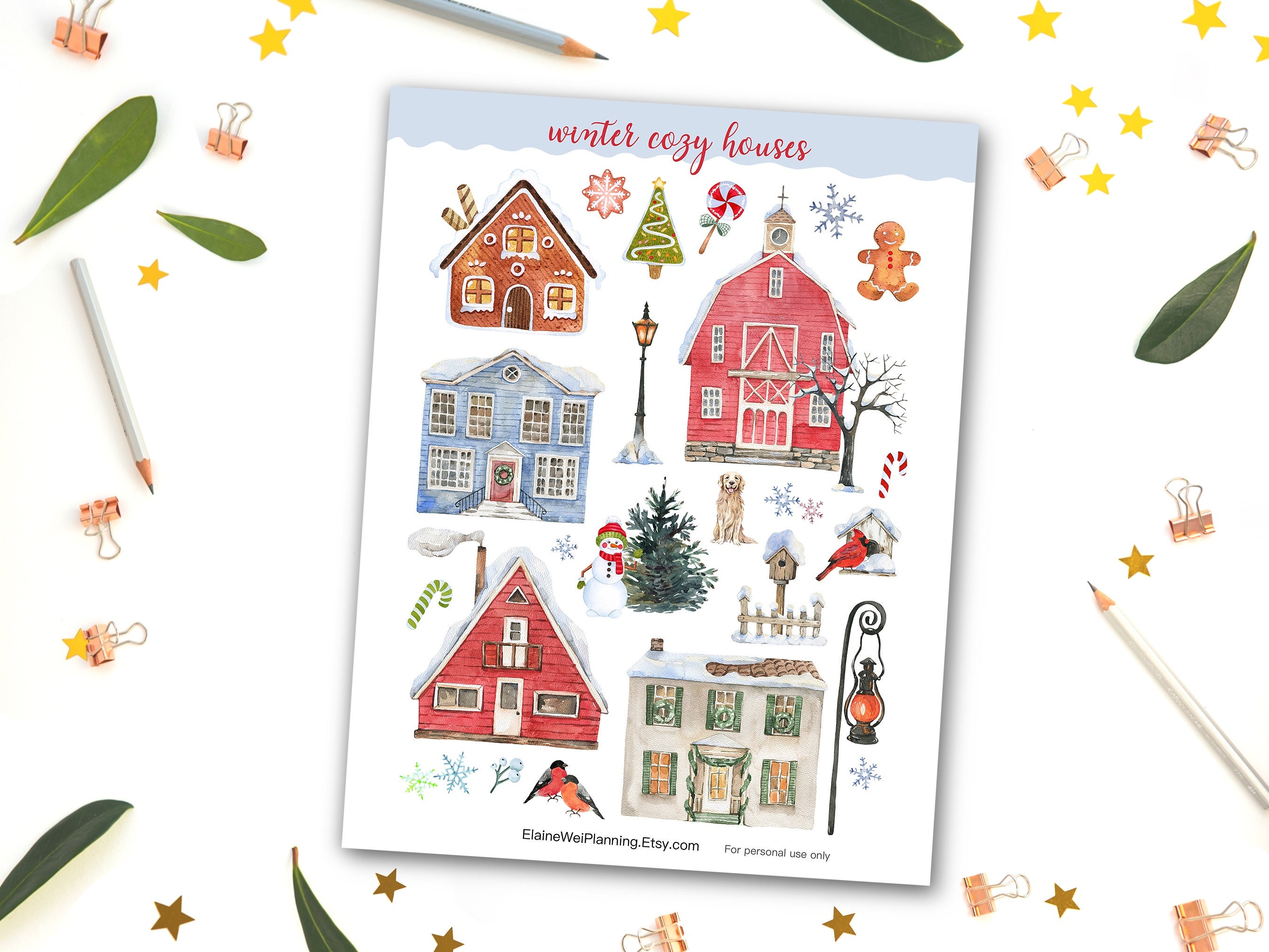 Winter Houses Sticker Printable Christmas Journal Kits - Etsy