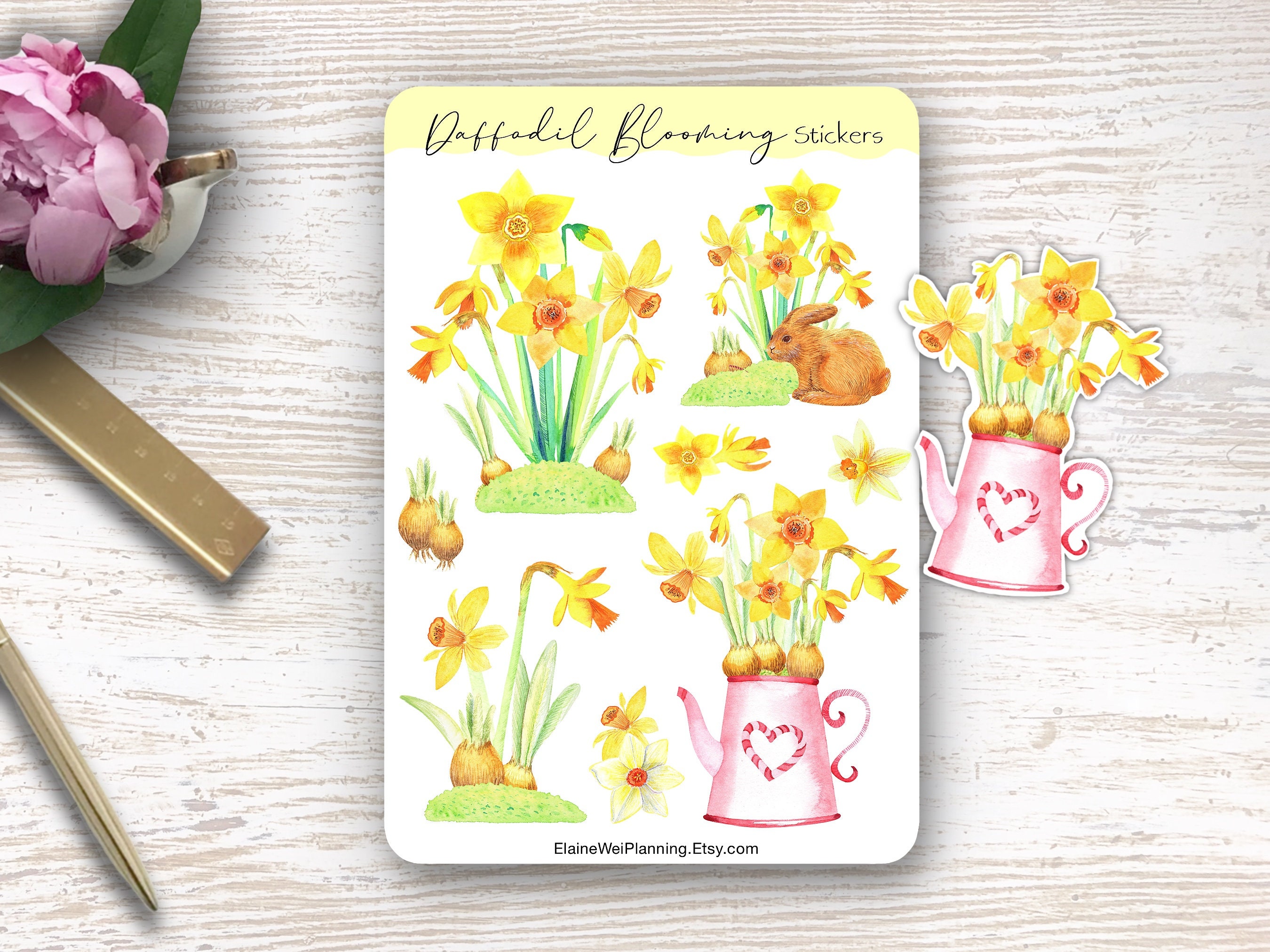 Yellow Daffodil Narcissus Sticker Daffodil Spring Flower Sticker Floral ...