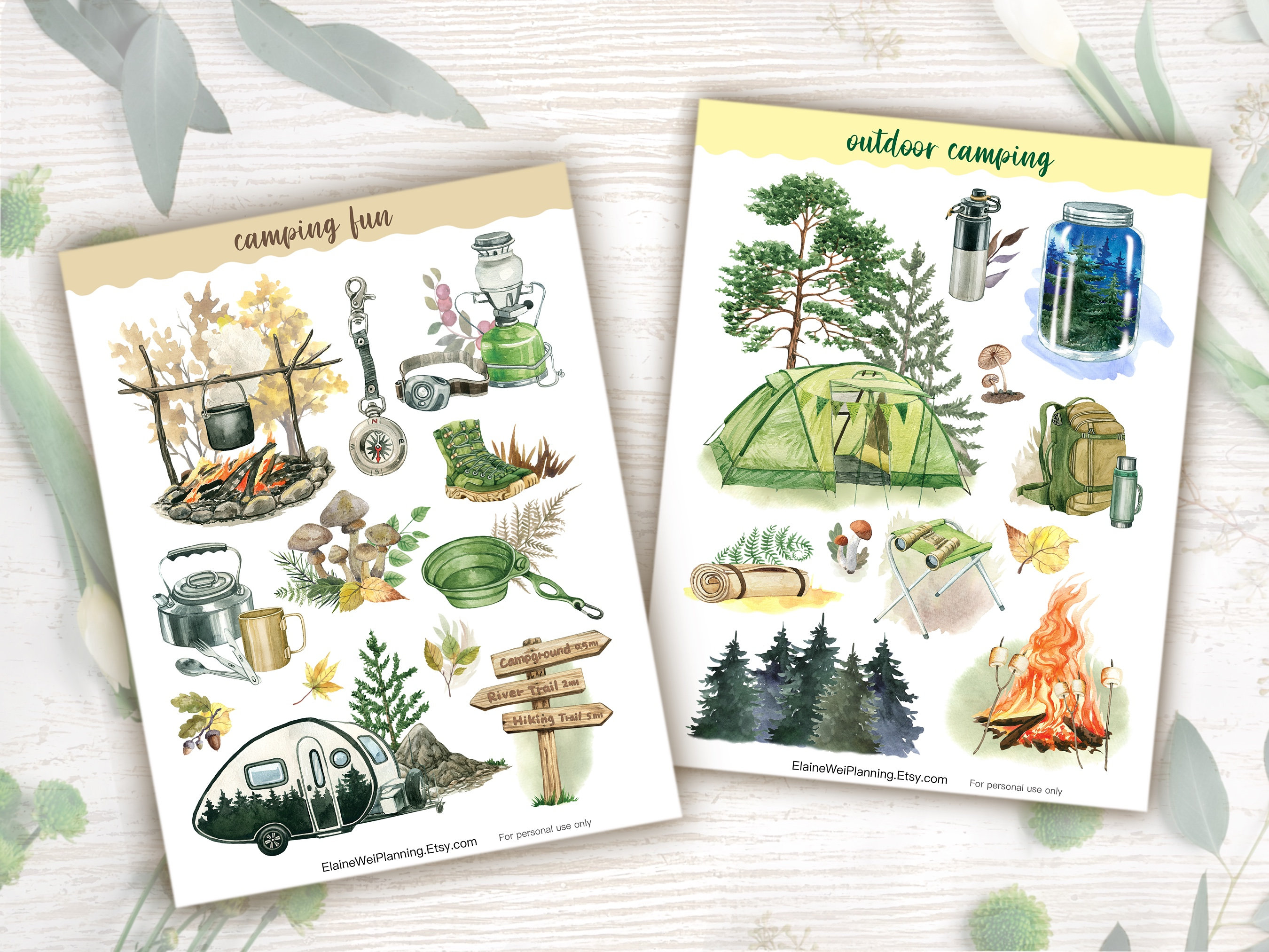 Camping Stickers Outdoor Printable 2 Sheets Camping Planner Outdoor ...