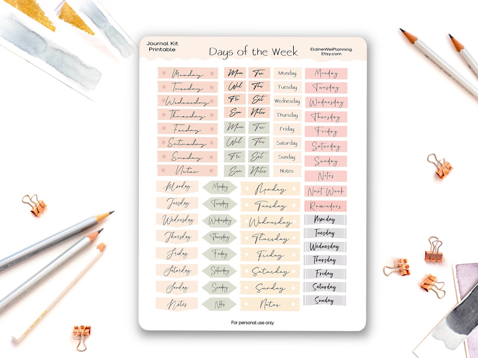 Days of the Week Stickers Pastel Printable Stickers Weekly | Etsy