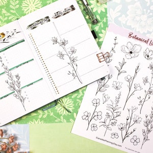 Botanical Line Art Black & White Sticker Printable Line Art Flower ...