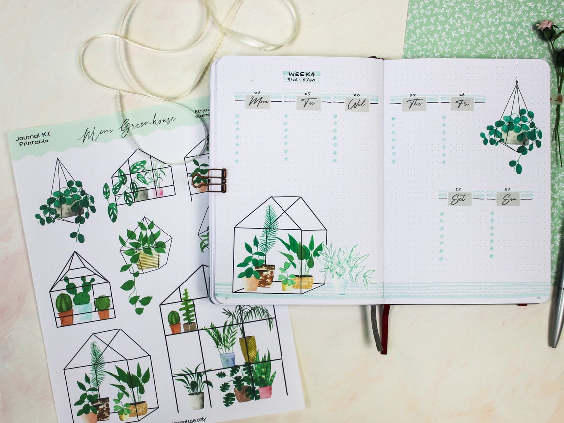 Plant Printable Journal Kit Greenhouse Stickers Nature | Etsy