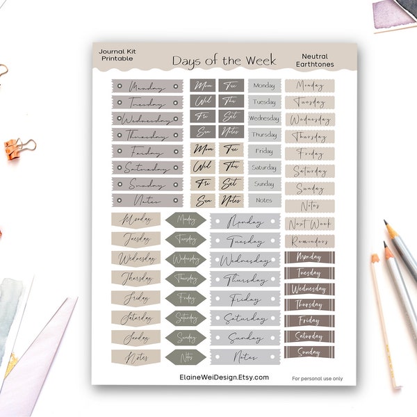 Printable Weekday Headers - Etsy