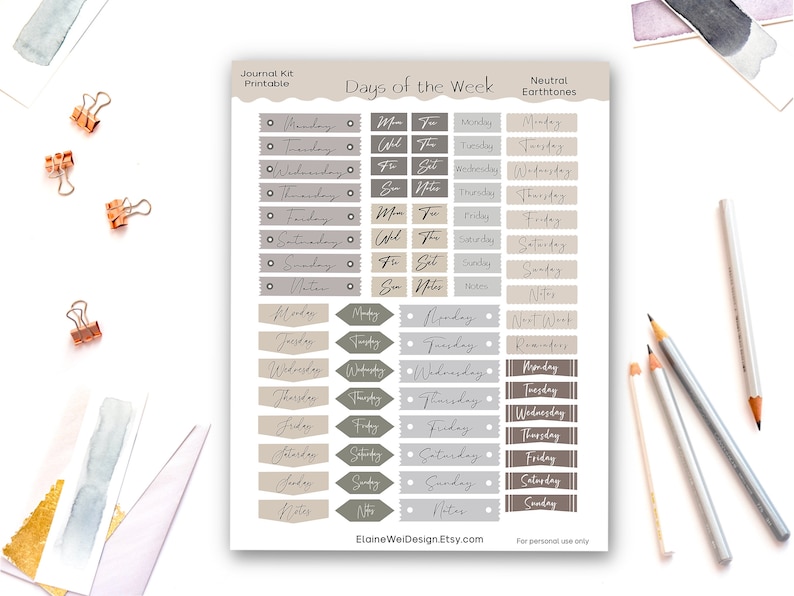 Days of the Week Stickers Printable Stickers Weekly - Etsy