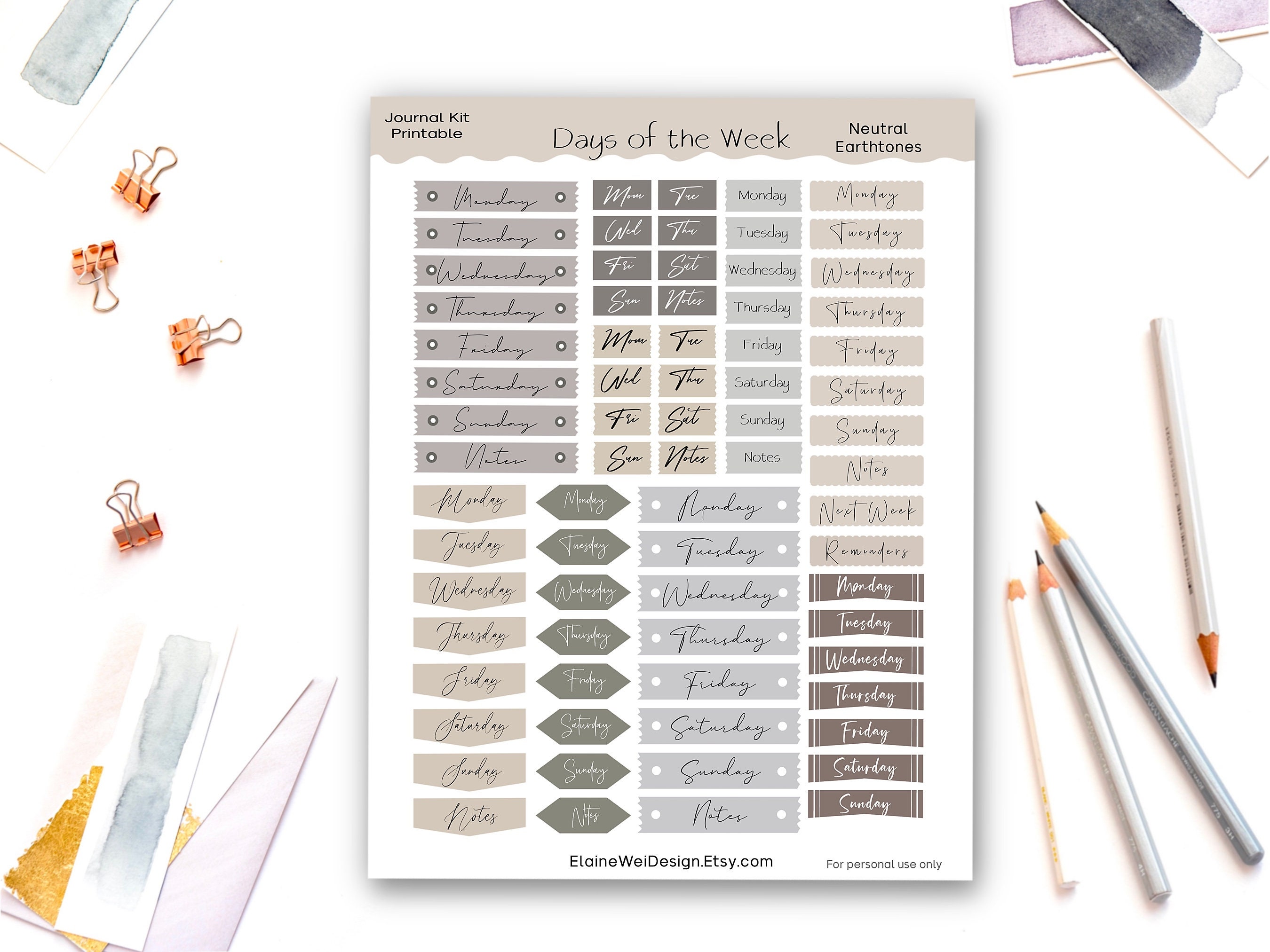 Days of the Week Stickers Printable Stickers Weekly - Etsy