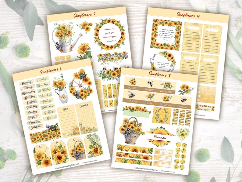 Sunflower Printable Sticker 4 Sheets Floral Stickers - Etsy