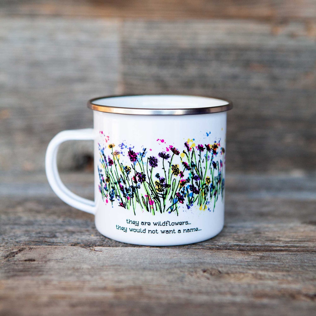 Wildflower Series Tin Camp Mug | 11oz White Stainless Steel Camping Mug ...