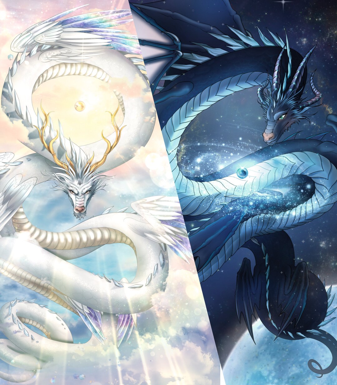 A2 Poster | Printed on Both Sides | Light and Shadow Dragon | Dragon ...
