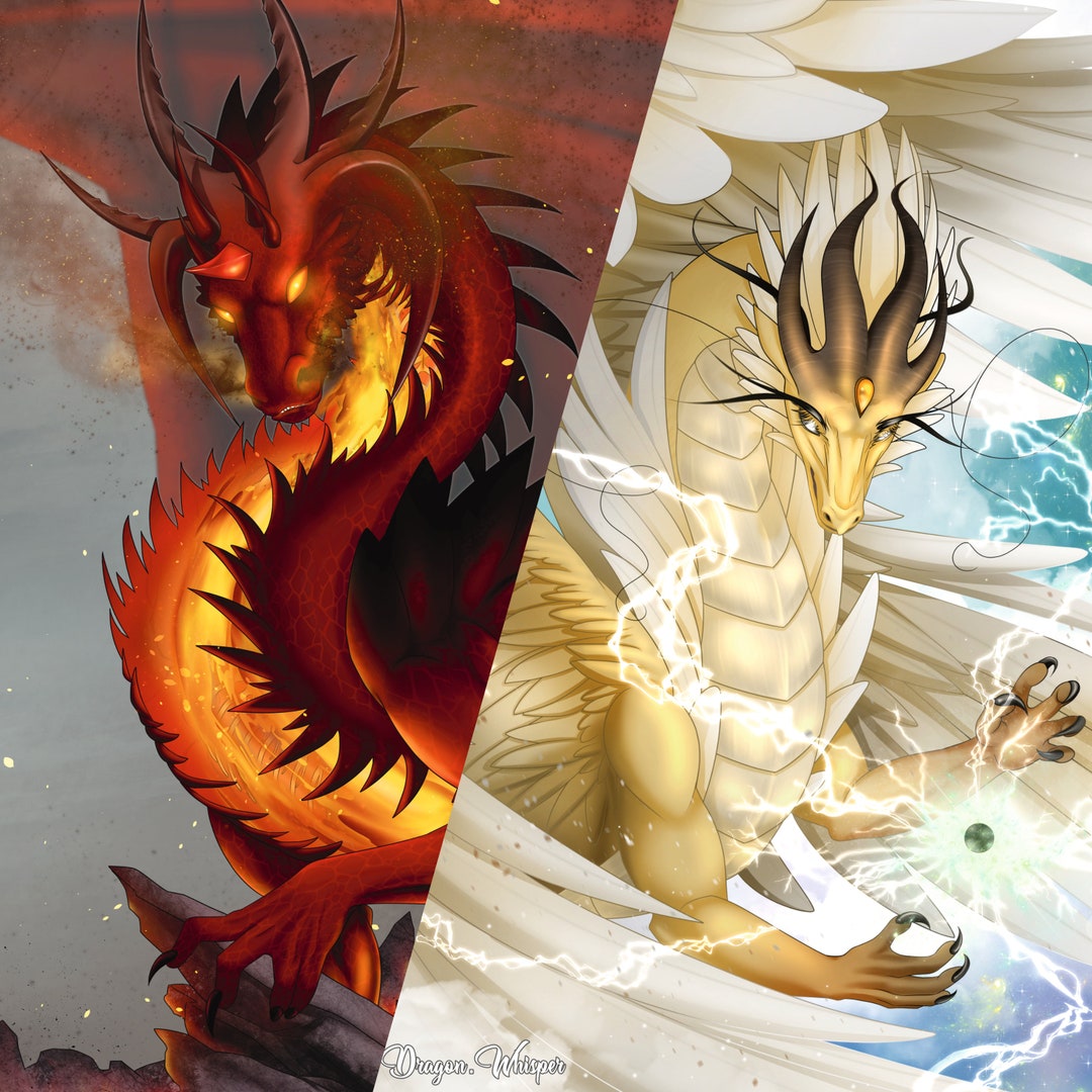 A2 Poster | Double Sided Printed | Fire and Air Dragon | Ignis and ...