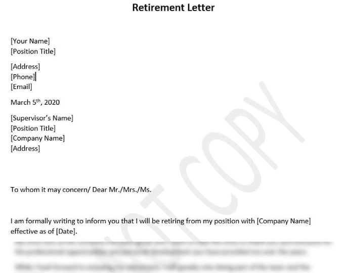 Editable Professional Simple Retirement Letter to Your Employer WORD ...