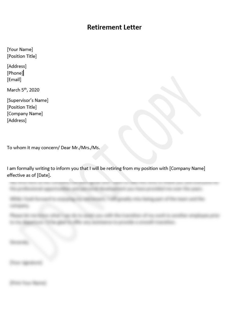 Editable Professional Simple Retirement Letter to Your - Etsy