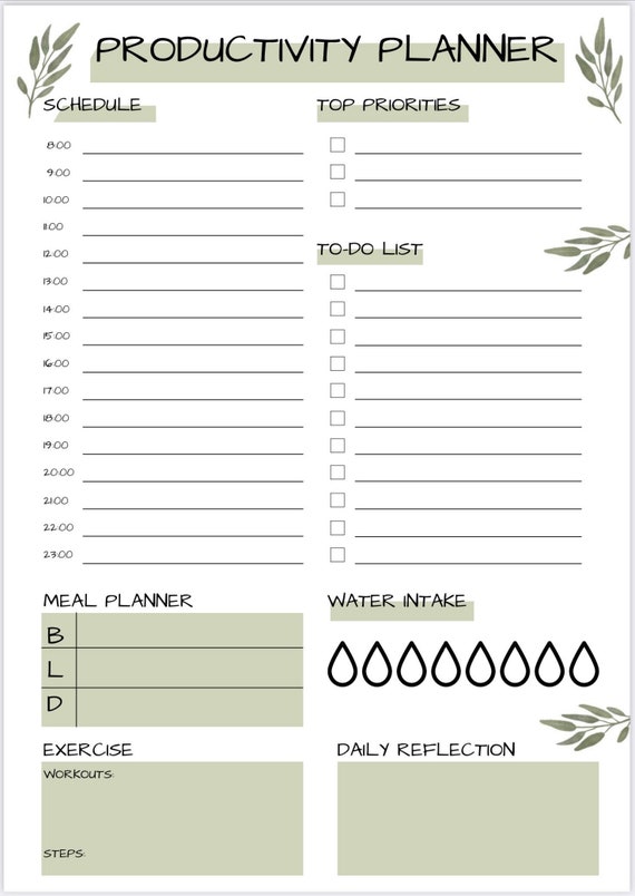 Printable Daily Planner Digital Daily Productivity Planner | Etsy