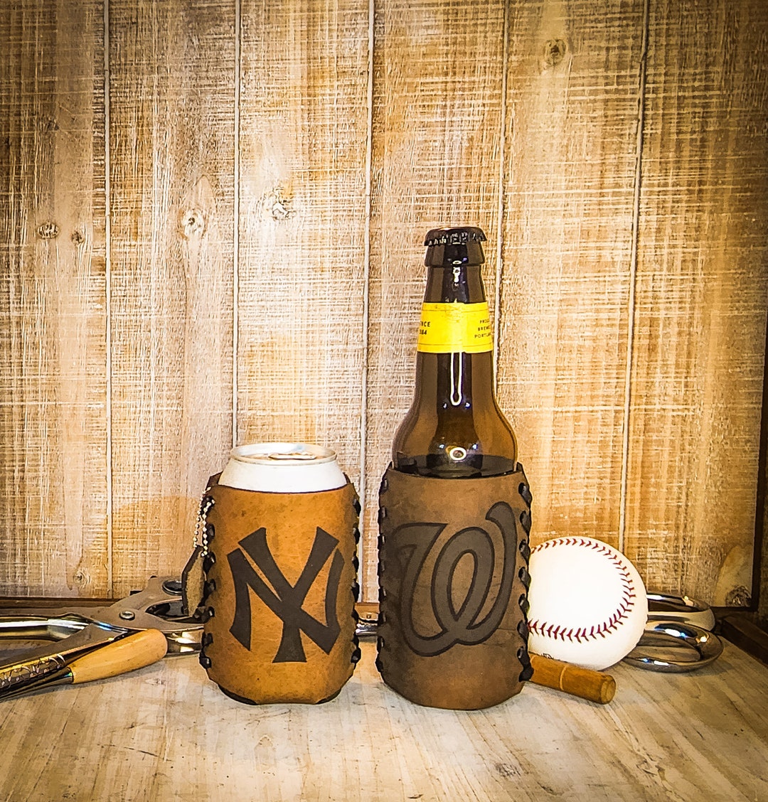 Baseball Premium Leather Can Cooler Personalized, Baseball Drink Holder ...