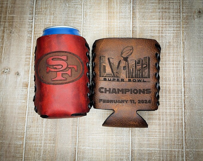 San Francisco 49ers Leather Beer Can Cooler | 49ers Super Bowl Gift ...