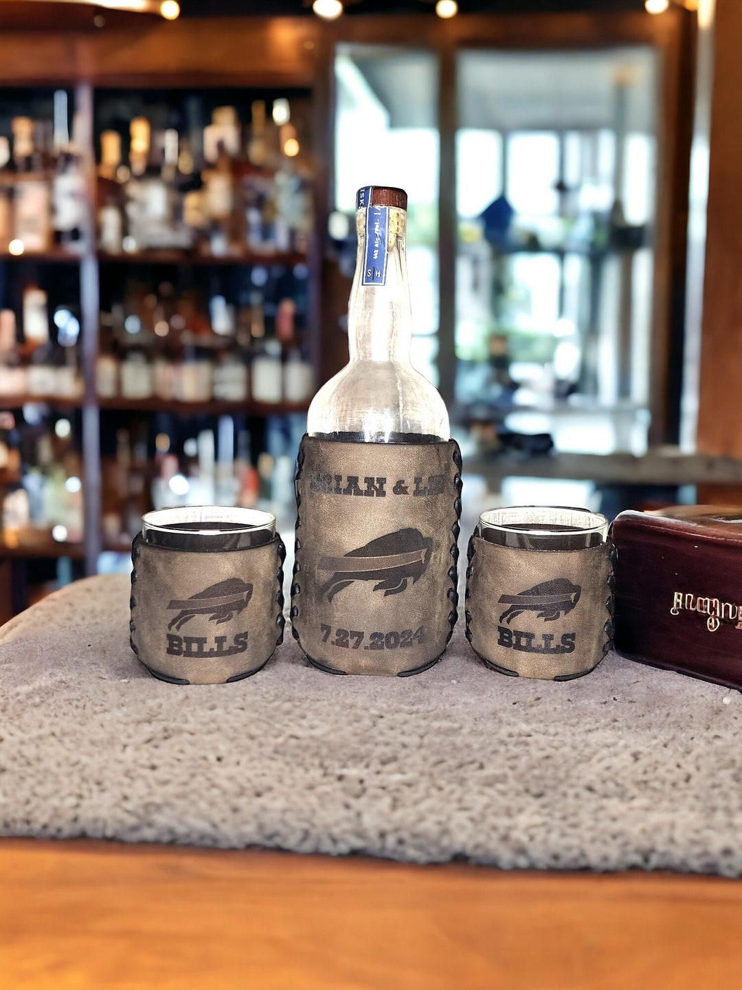 Personalized Leather Football Whiskey Set: Buffalo Bills Fan Gift - Etsy