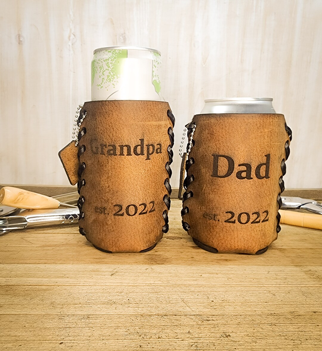 Personalized Leather Can Cooler: New Parent Gift, Laser Engraved - Etsy