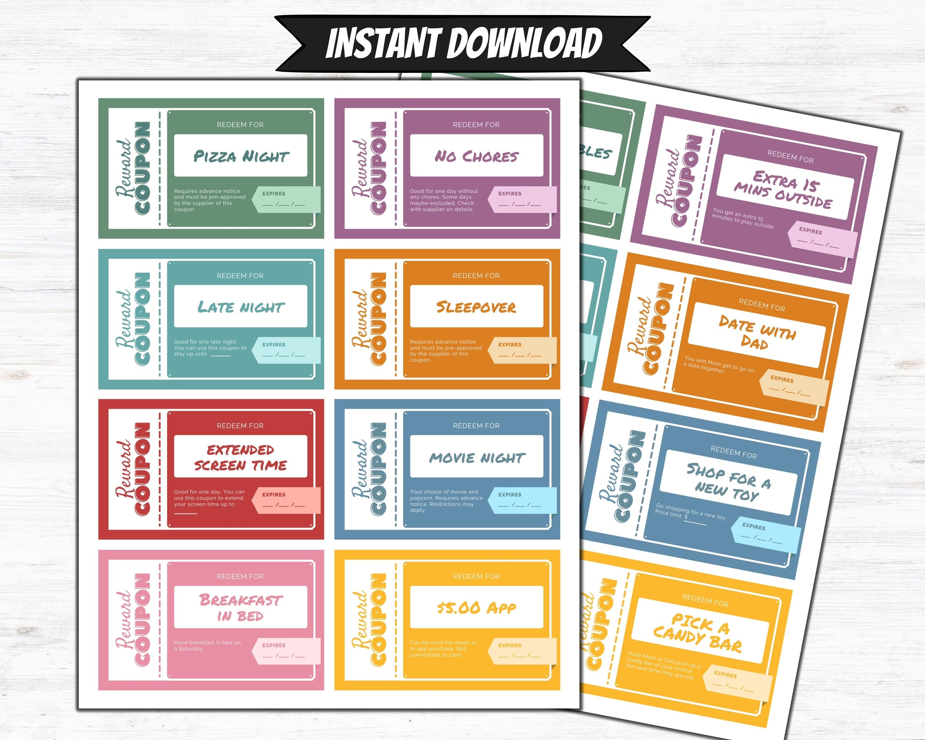 Kids Reward Coupon Cards, Printable Gifts for Family, Motivational Fun ...