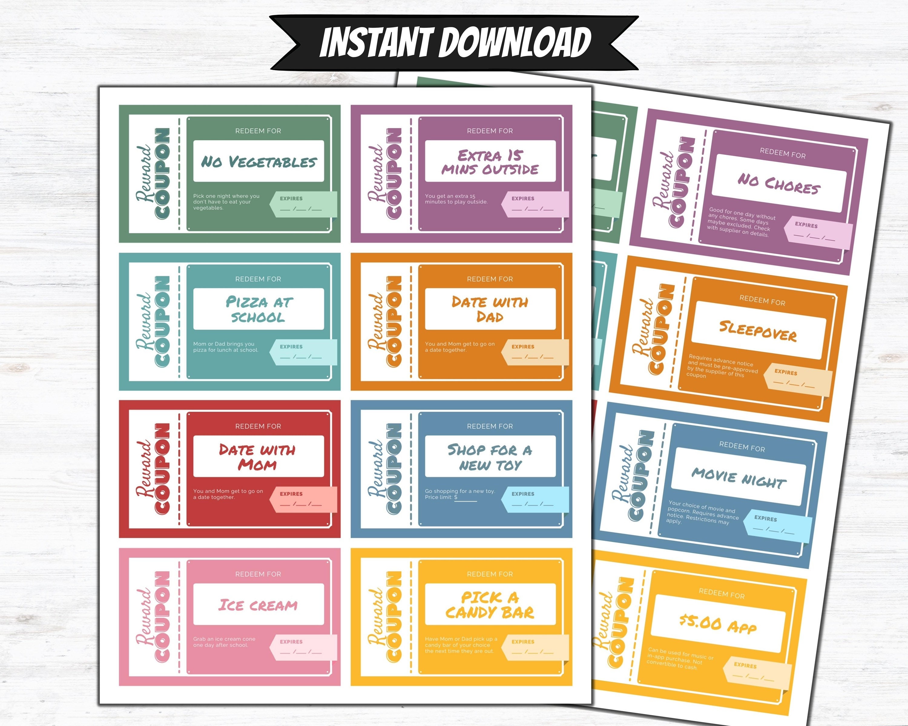 Kids Reward Coupon Cards, Printable Gifts for Family, Motivational Fun ...