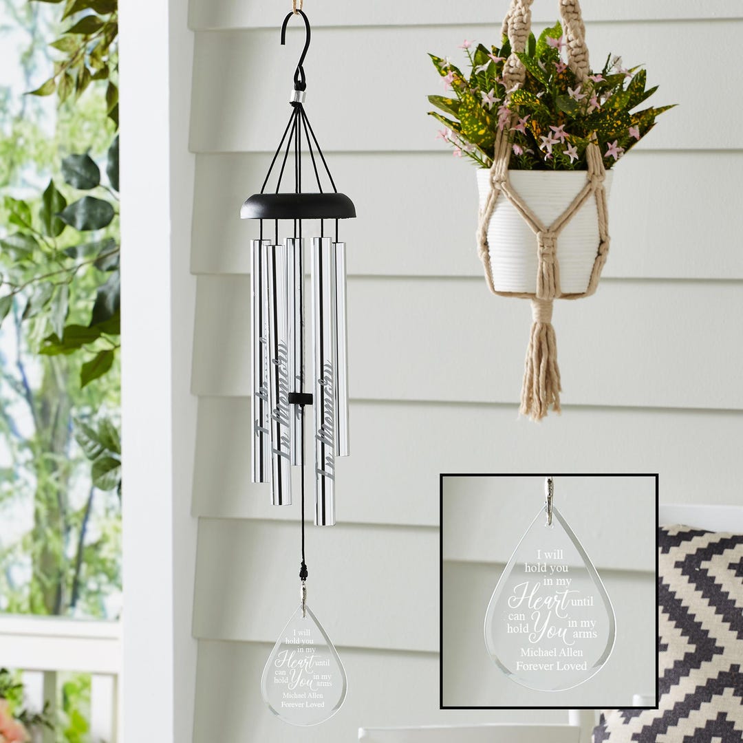 Personalized Memorial Wind Chime - Engraved Tubes - Glass Sail ...