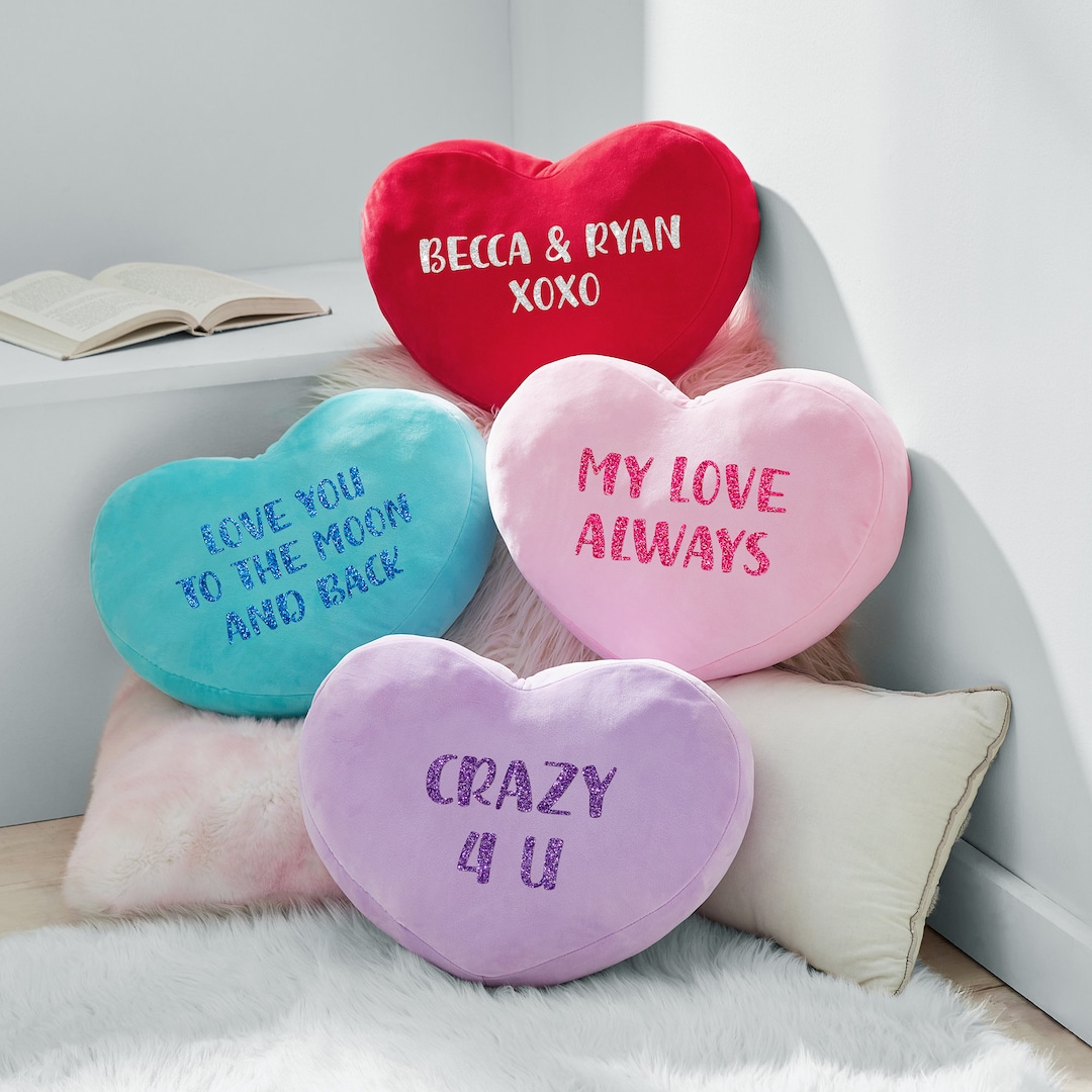 Personalized Plush Heart Sparkle Message Pillow Valentine's Day ...