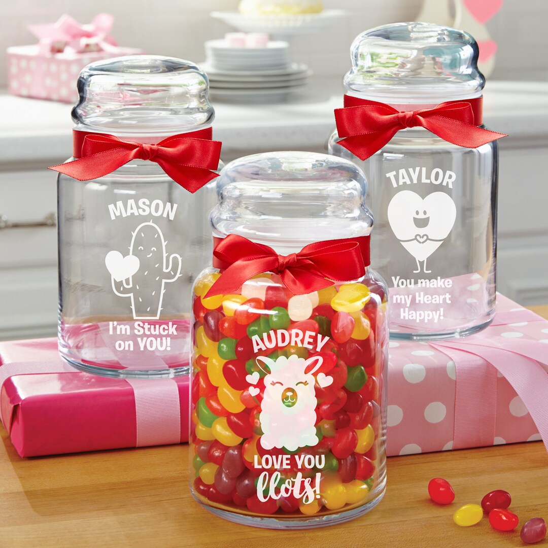 Personalized Valentine Love Glass Candy Jar - Sweet Treat Jar - for ...